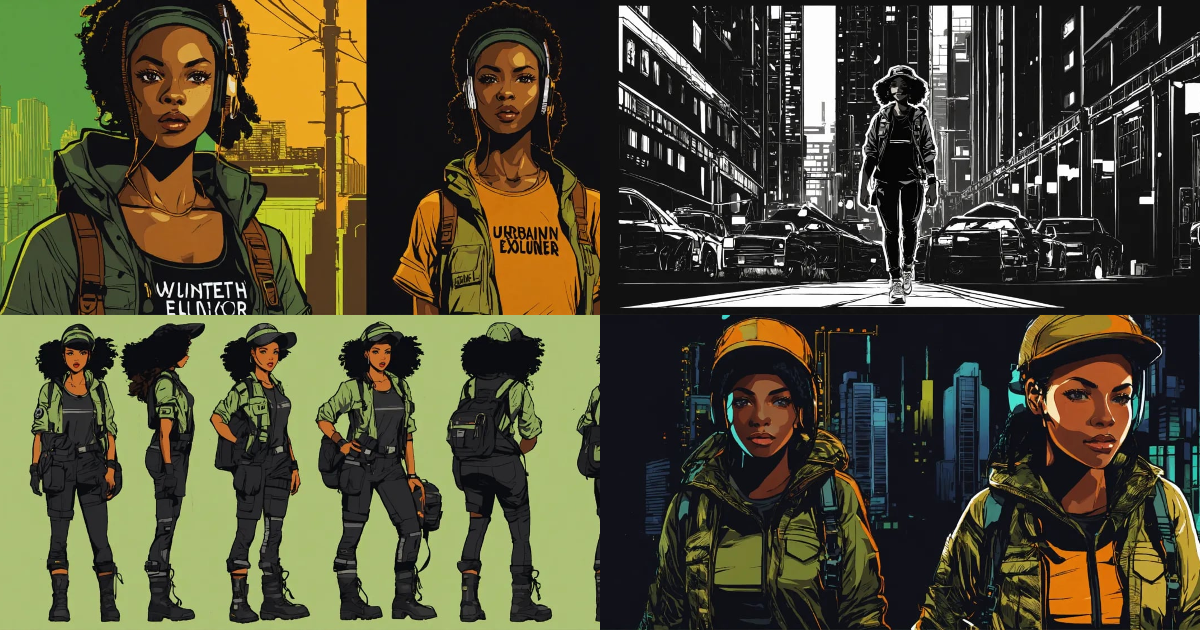 Lexica - Urban Jungle Explorer Black Woman, utilitarian urban explorer ...