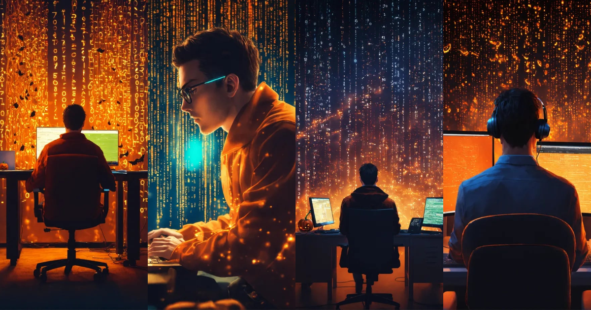 Lexica - A man training programmer on his computer, surrounded by ...