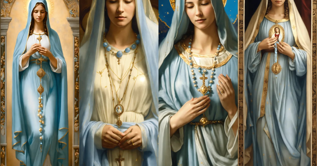 Lexica - A serene portrait of Virgin Mary, looking forward, cloaked in ...
