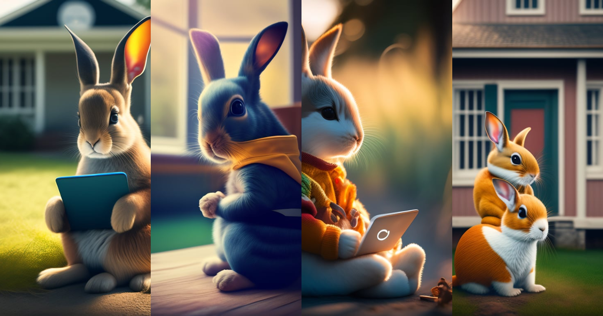 Lexica - Bunny robot working on a tablet and sitting in the front of ...