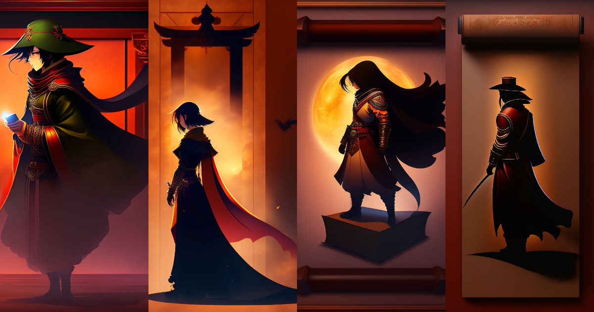 Lexica - Shadow figure on a ancient scroll, anime style
