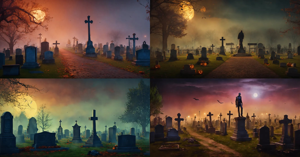 Lexica - Zombie scene, cemetery for a Halloween party ambiance, night ...
