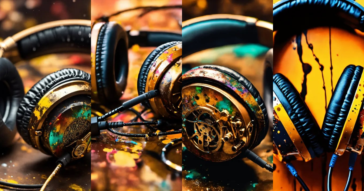 Lexica - Drip paint headset. USB-c cables tangled with HDMI cables ...