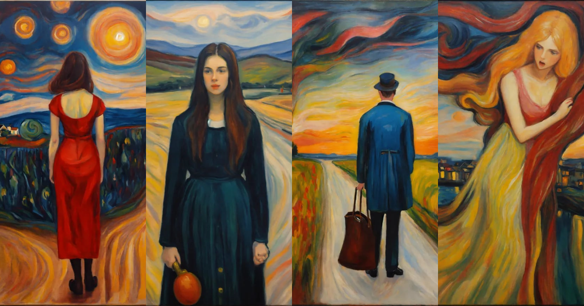 Lexica - Oil painting in the style of Edvard Munch on the theme of fear