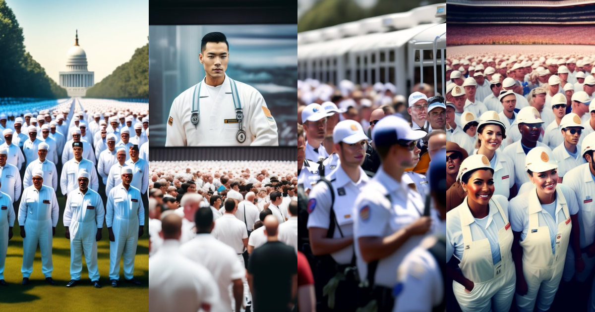 Lexica - A huge crowd of white people wearing white maintenance uniform ...