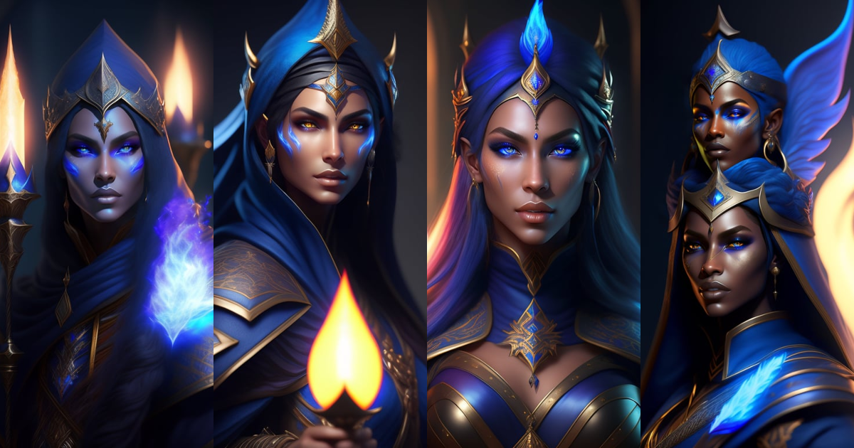 Lexica - Legendary dark elf wizard with blue flame staff, highly ...