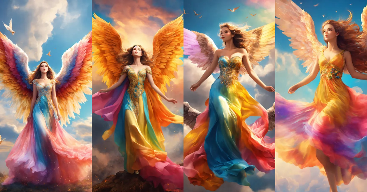 Lexica - Female angels and male angels flying in the sky, beautiful ...