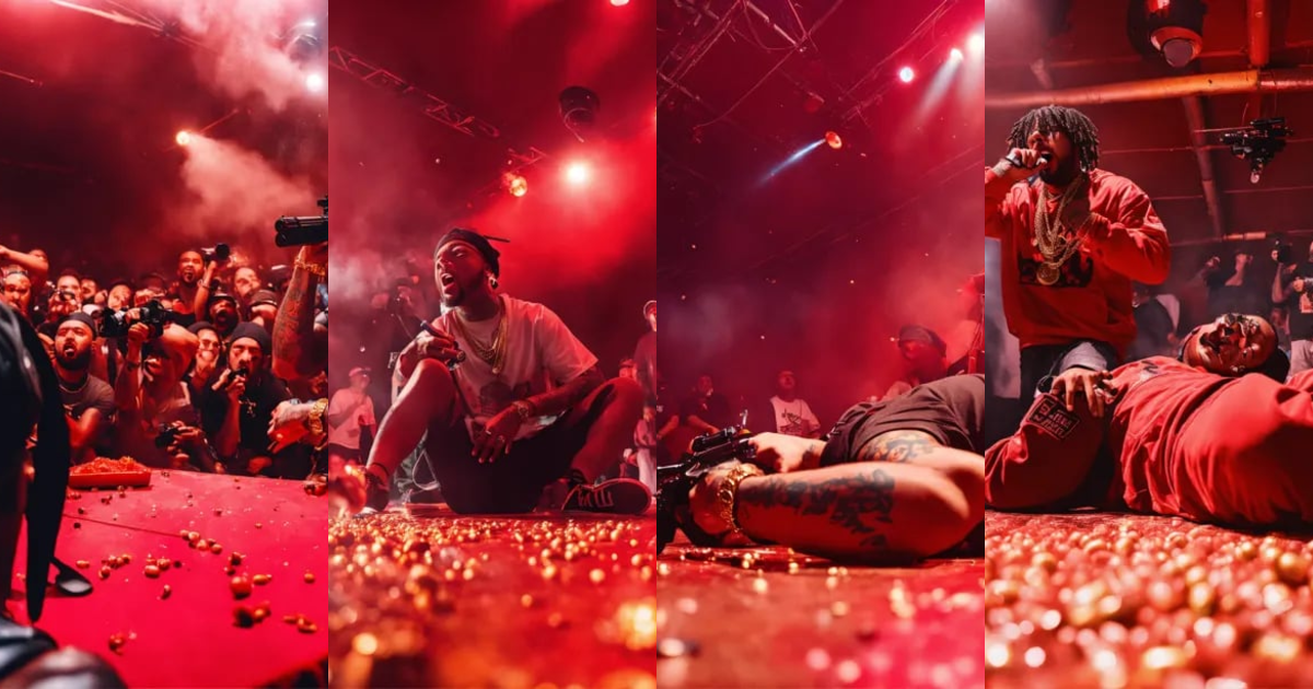 Lexica - Fisheye view of rapper "Sheff G" shooting a gun and a guy on ...