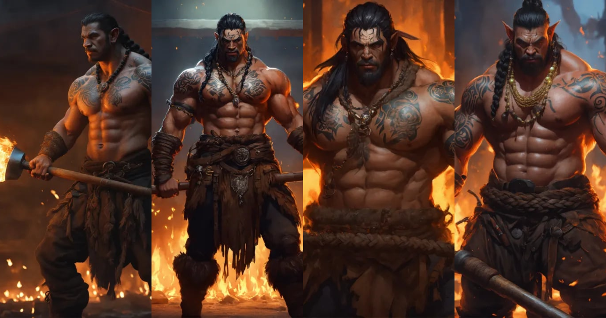 Lexica - Full body, orc, dirty, black hair, lots of intricate braids ...