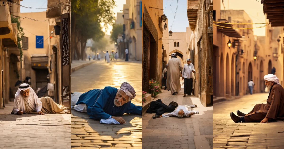 Lexica - Arabic old man falls down in street