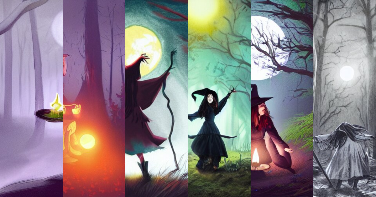 Lexica - An image of a witch performing a spell in a forest glade ...