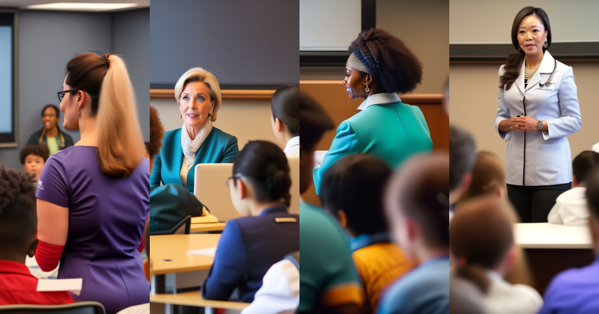 Lexica - A middle-aged female doctor lecturing to a class of students ...