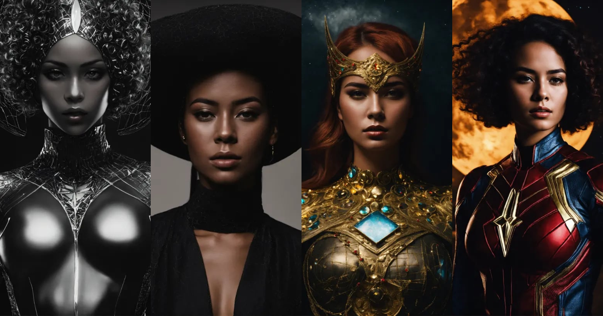 Lexica - Woman with a singular marvel on a black background.