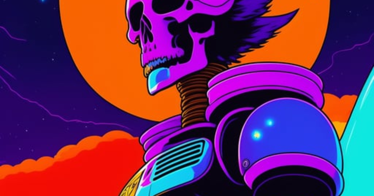Lexica - 80s cartoon style photo of a huge savage skeleton in space ...