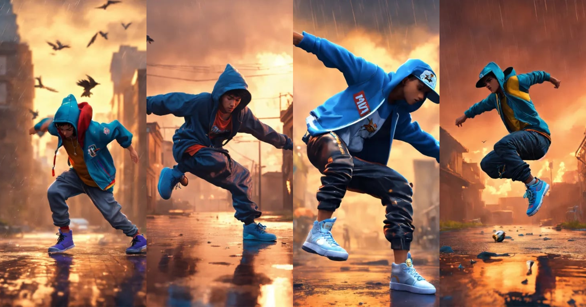 Lexica - A cartoon b-boy breakdancing in the rain,8k,3d render ...
