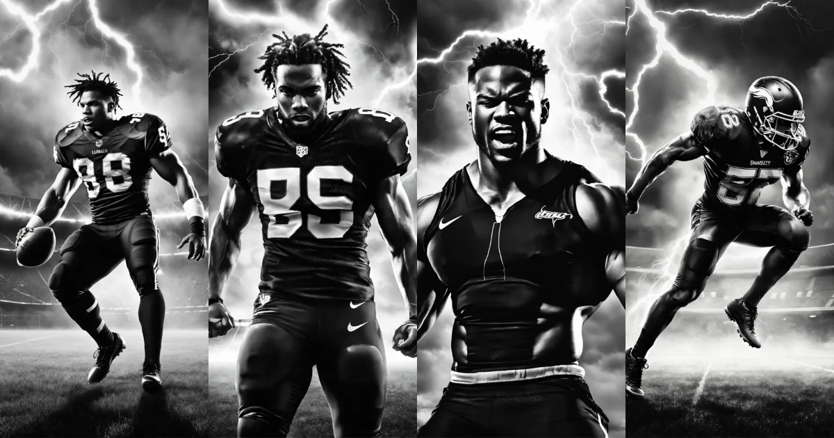 Lexica - A black and white illustration of a fierce masculine football ...