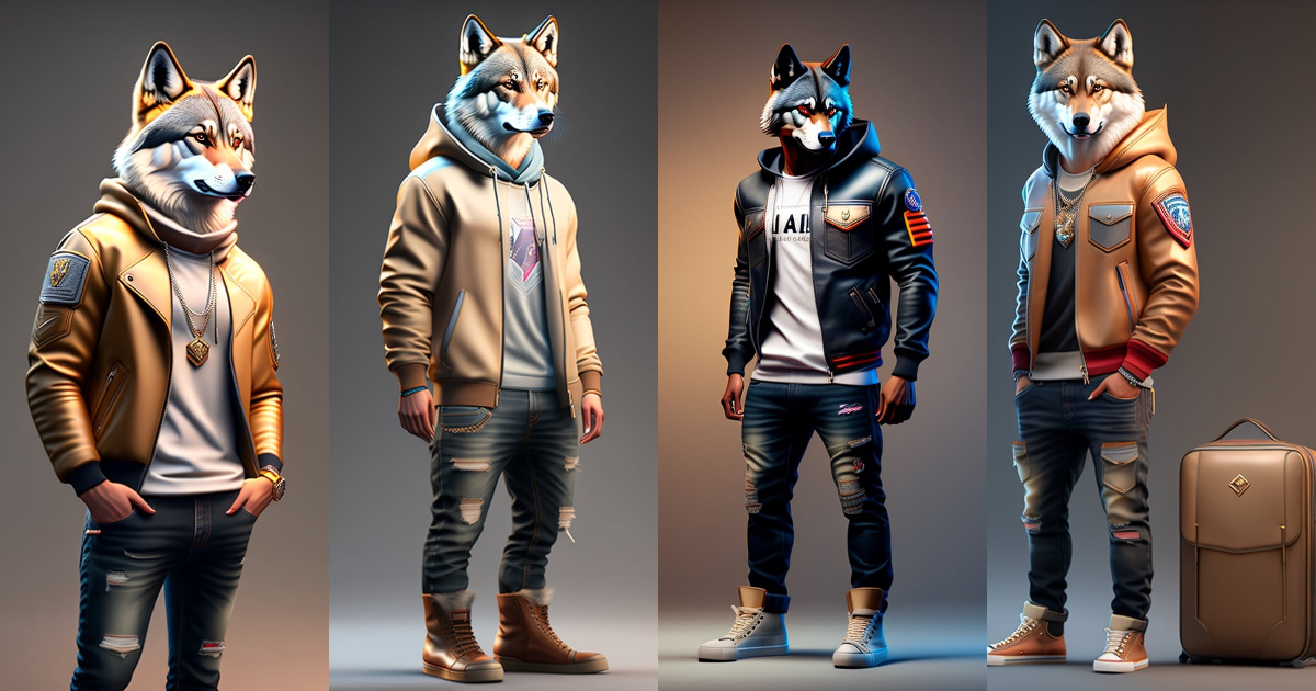 Lexica - Full body, stand up, anthro humanoid wolf, thug, hoodie and ...