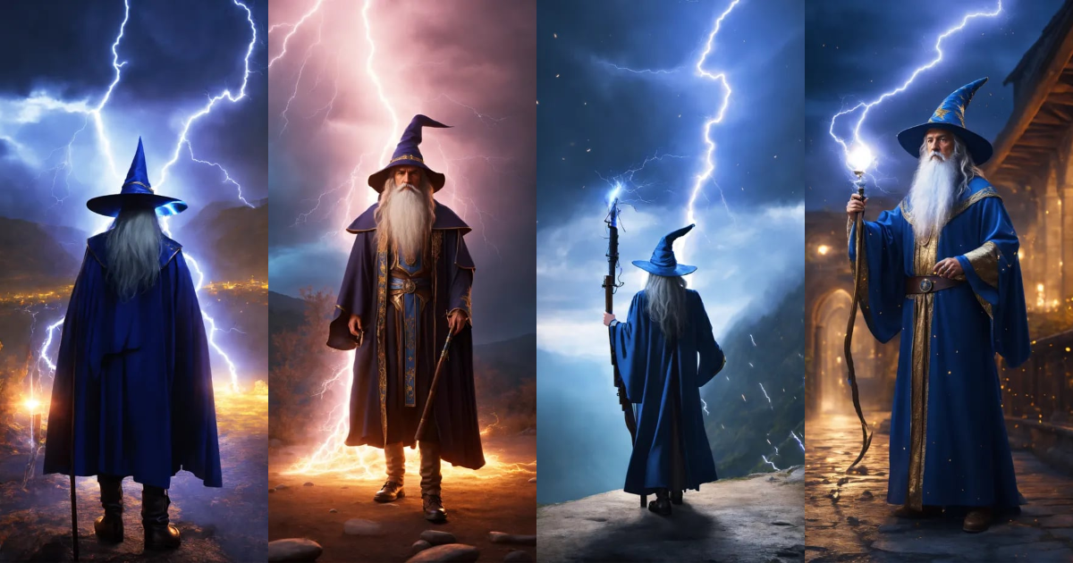 Lexica - Realistic wizard full body in a mystical world lightning ...