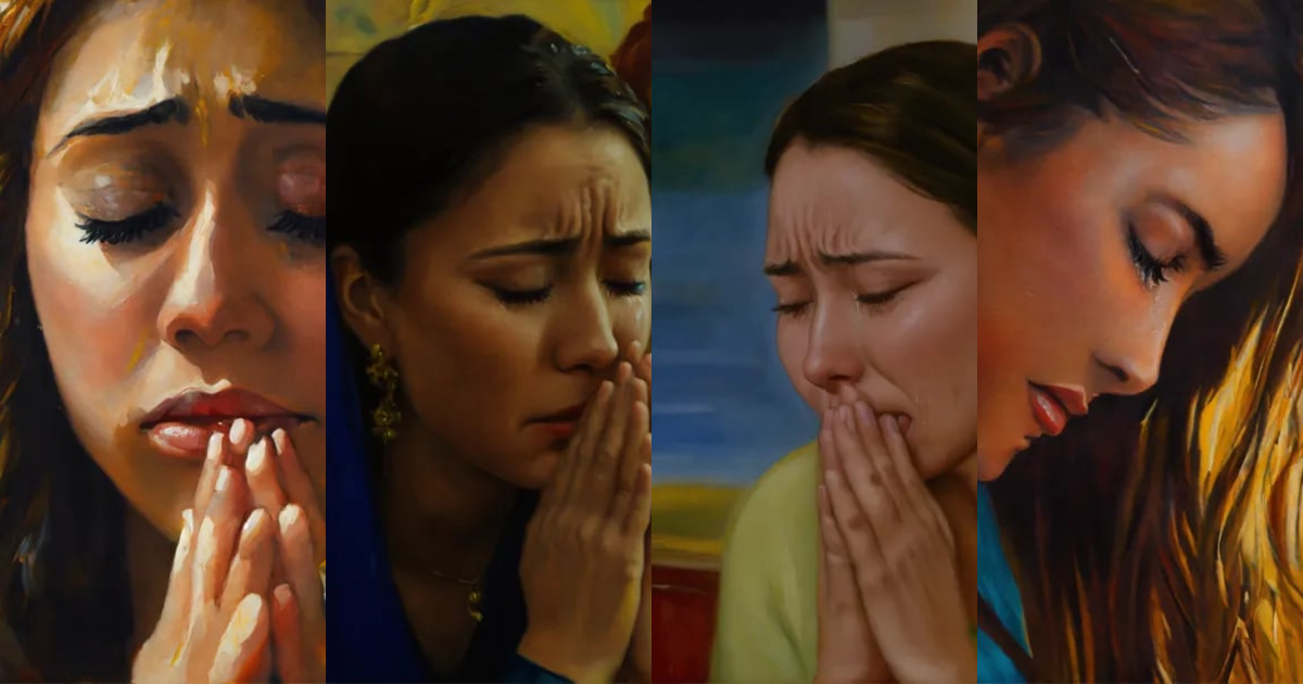 Lexica - Oil painting of a woman crying while praying
