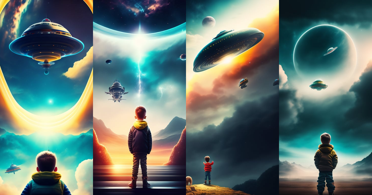 Lexica - DESING A MOVIE POSTER WITH ALIENS FALLING FROM SKY AND A BOY ...