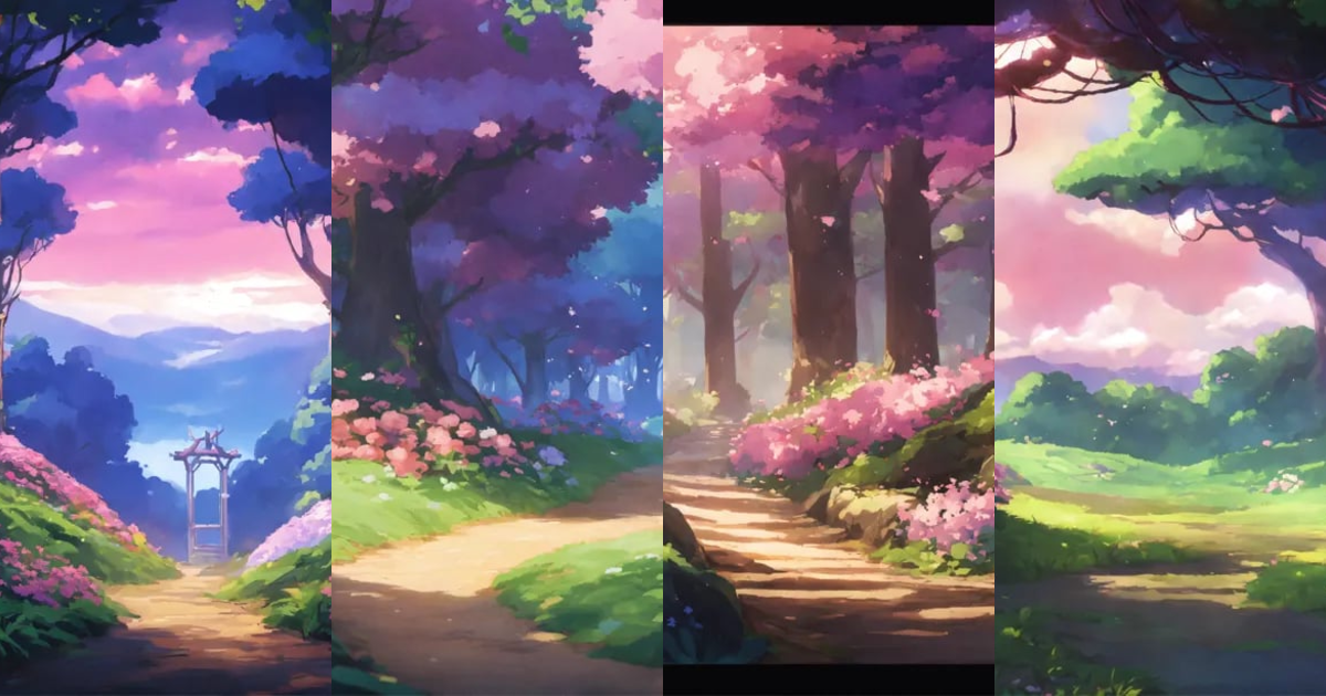 Lexica - Pokémon scenery, dark forest with pink/purple/white flowers ...