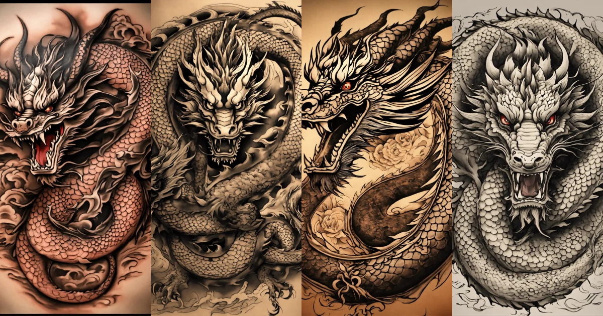 Lexica - Chinese full dragon tattoo, 8k, high resolution, blackwork ...