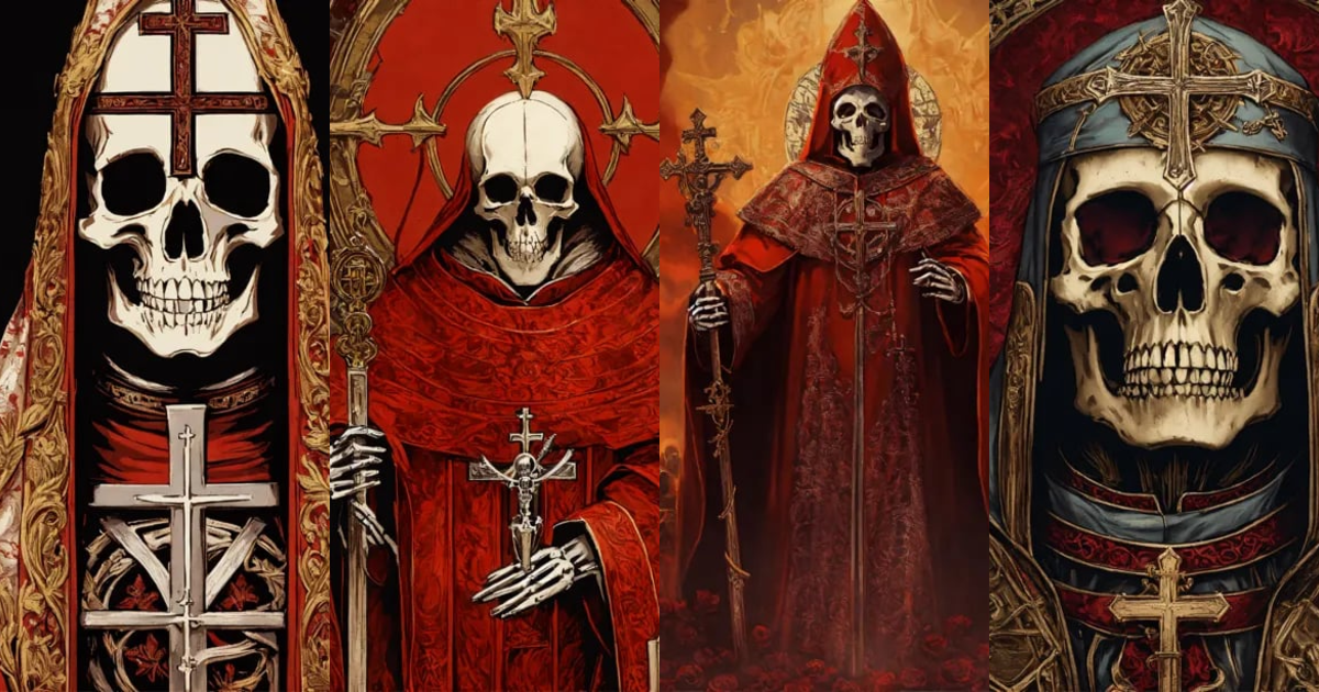 Lexica - Death metal band album cover art, skeleton pope wearing the ...