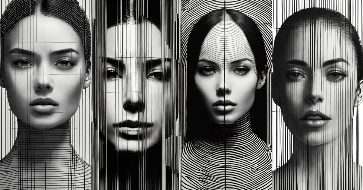 Lexica - Vertical thin lines embodying a woman's face. The lines only ...