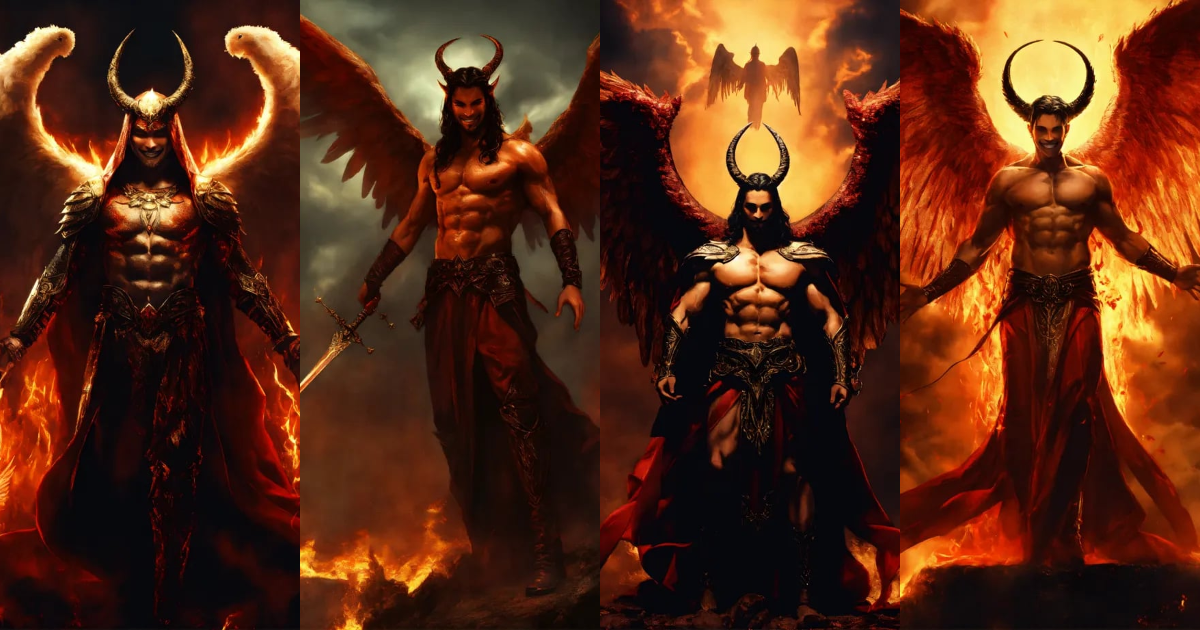 Lexica - Lucifer from the bible as an angel, evil grin, evil smile ...