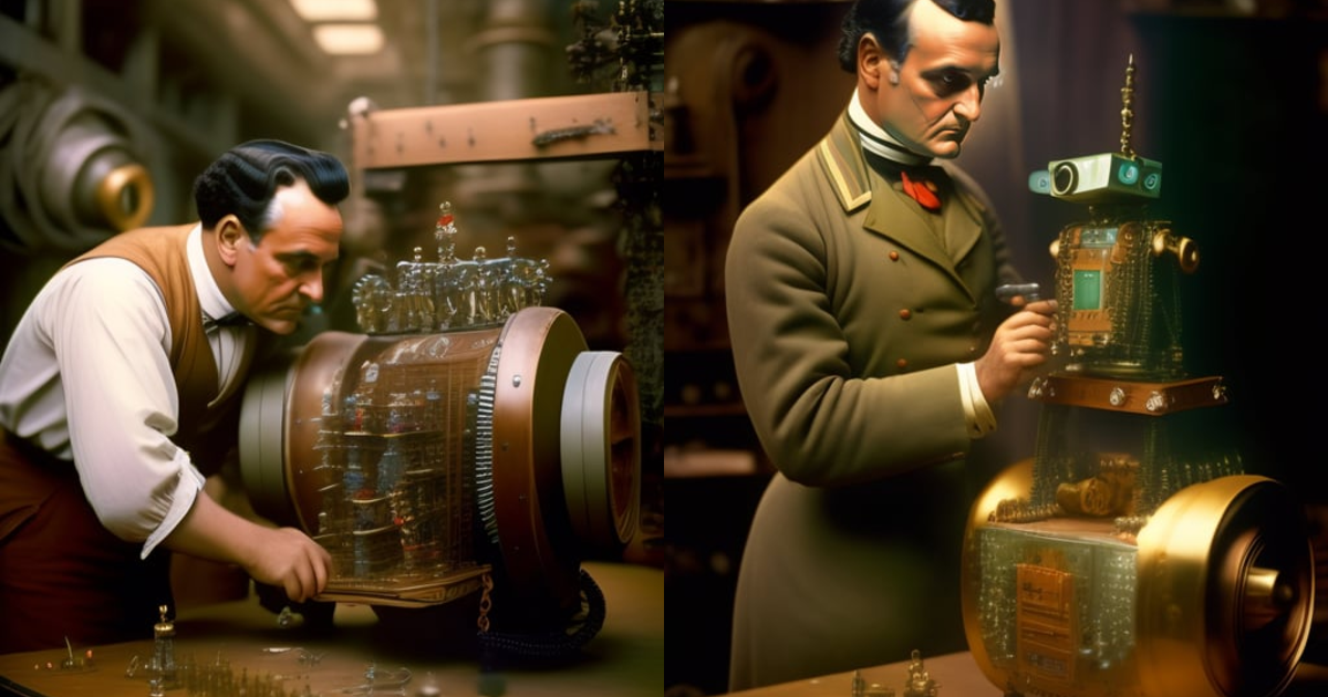 Lexica - A photo of Charles Babbage building a robot by Philippe ...