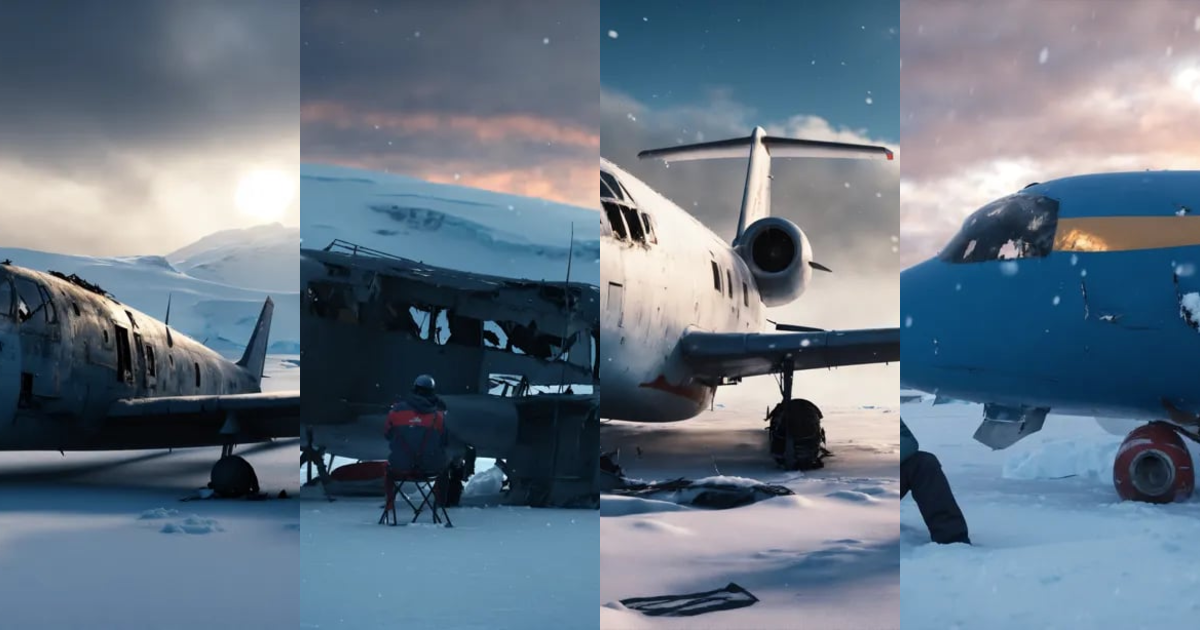 Lexica - Ghost-pilot sitting near crashed plane in Antarctica. Many ...