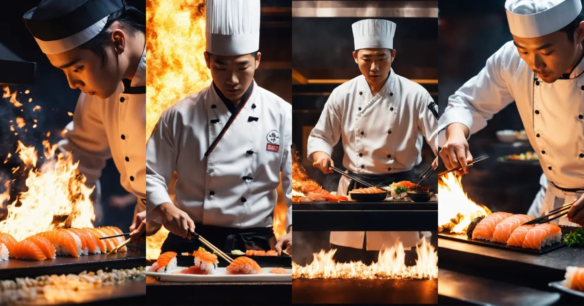 Lexica - Sushi chef with white clothes, cooking in teppanyaki table ...