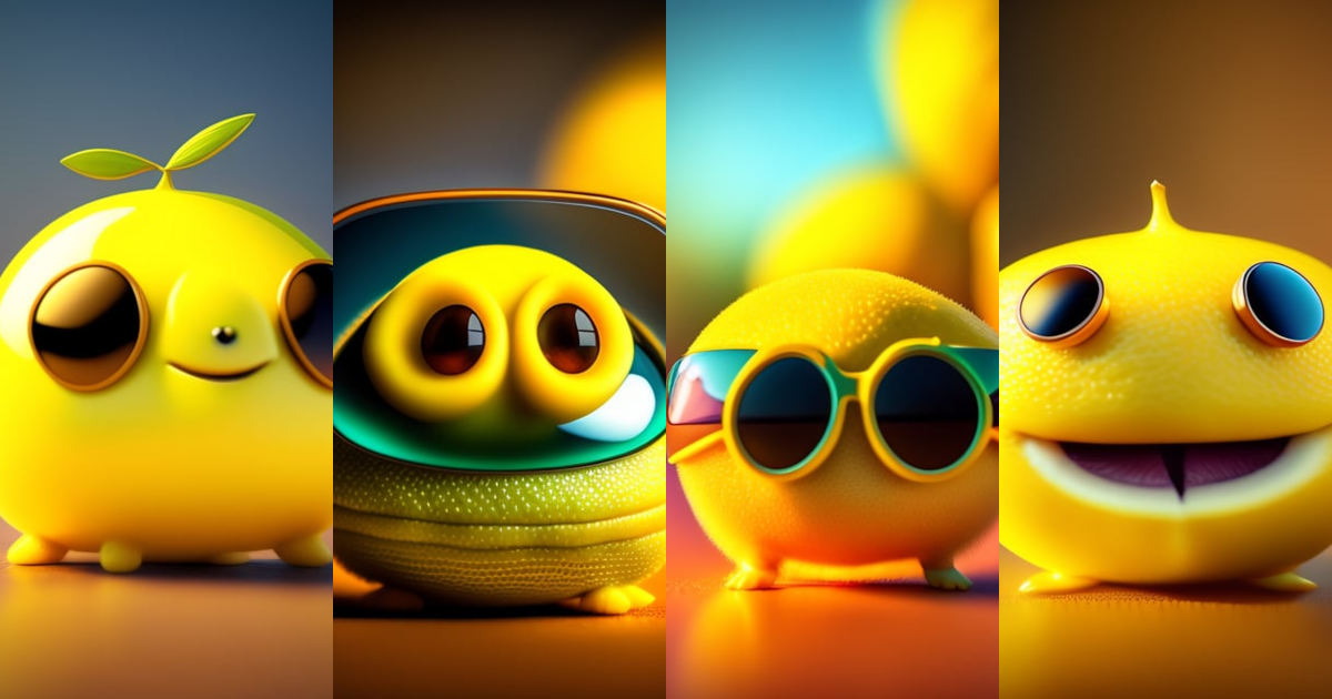 Lexica - Pixar style. A cute lemon creature wearing sunglasses. depth ...