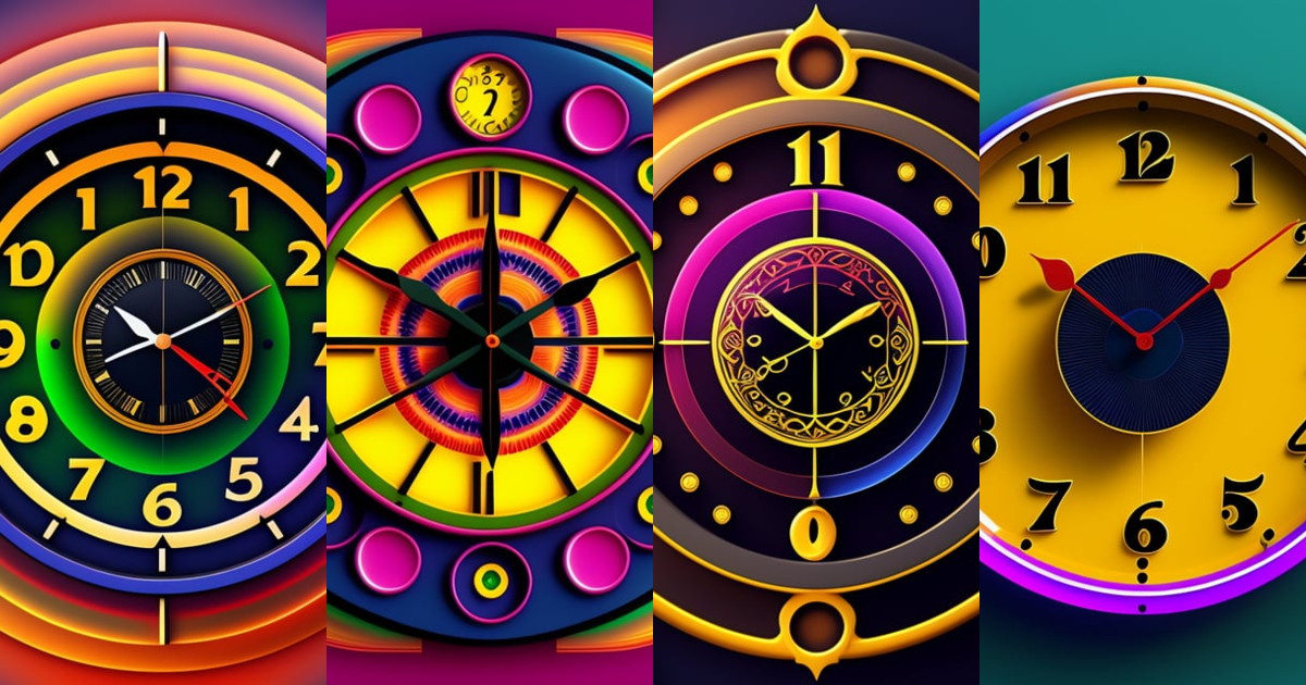 Lexica - An illustration of a psychedelic clock showing time 4:20