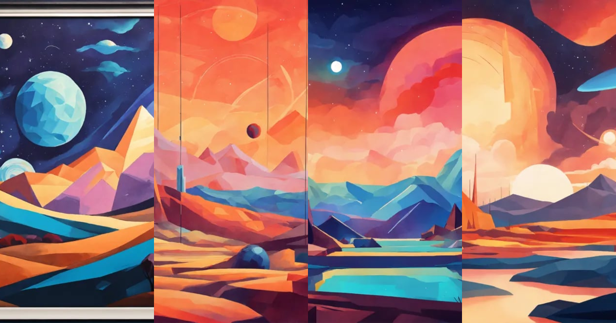 Lexica - Space landscape painting in cubism style with minimalist touch
