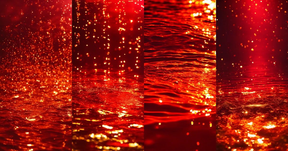 Lexica - Simple red water background, water lights, add gold sparkling ...