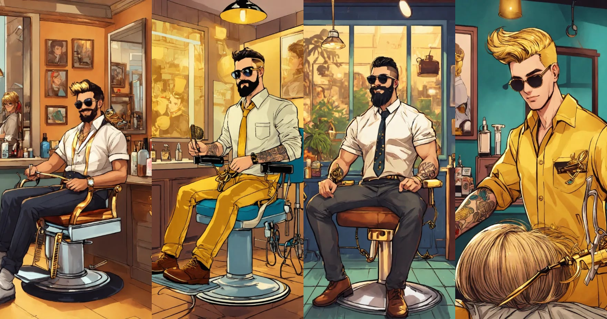 Lexica - A cool hairdresser with golden scissor in his barbershop. comic