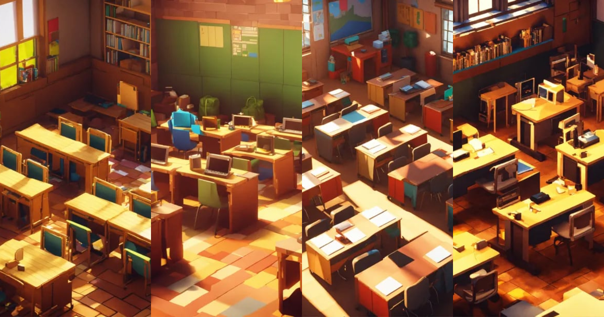 Lexica - Detailed isometric classroom, with desks, pixel art, unreal ...