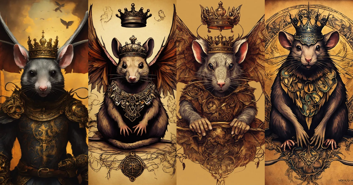 Lexica - A winged rat king tattoo symbolizing wisdom.