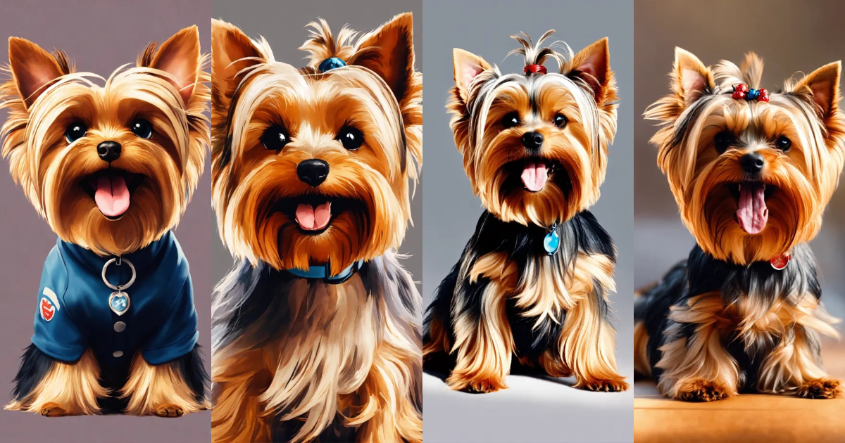 Lexica - Happy yorkshire terrier dog, with white background in PIXAR ...