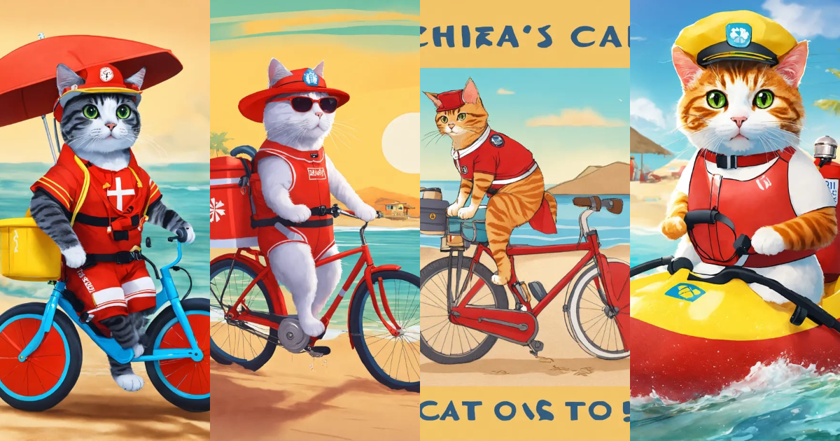 Lexica - Design a picture of a cat working as a beach lifeguard on a ...