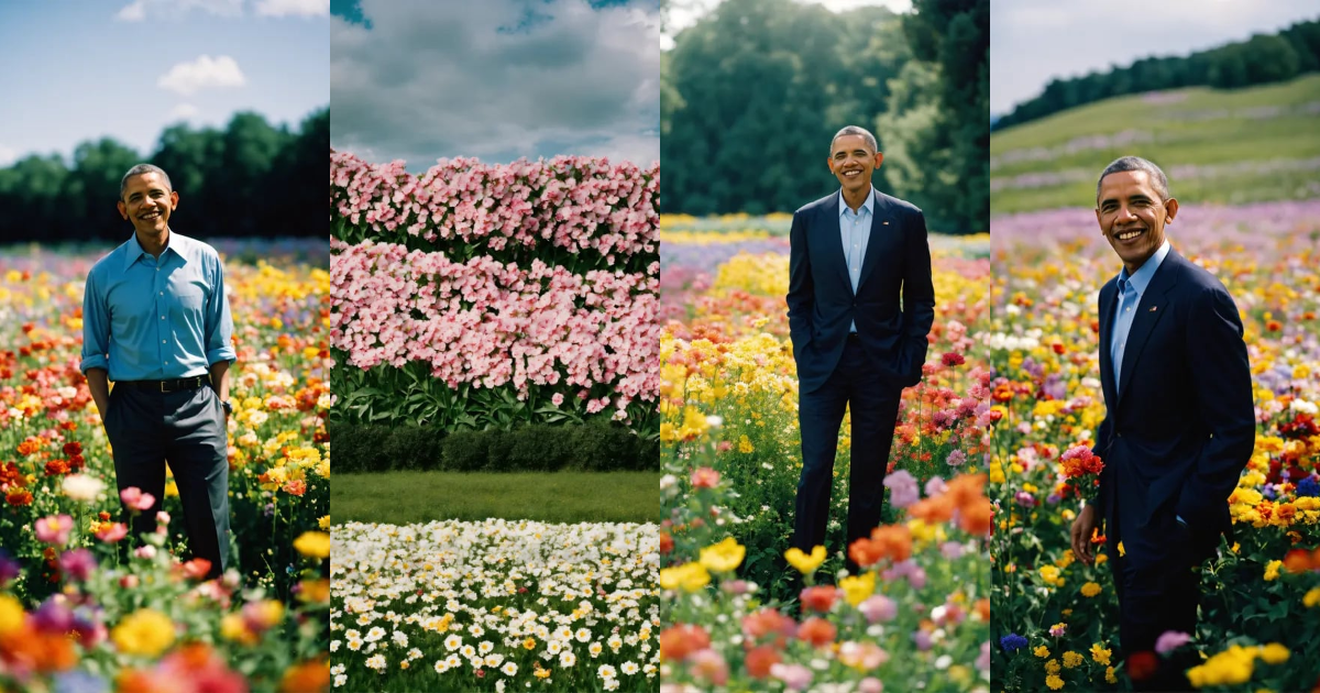 Lexica - Happy obama standing in a beautiful field of flowers, colorful ...