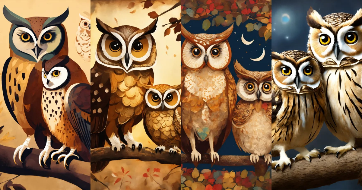 Lexica - Portrait of a small and a large owl, the small owl smiling ...