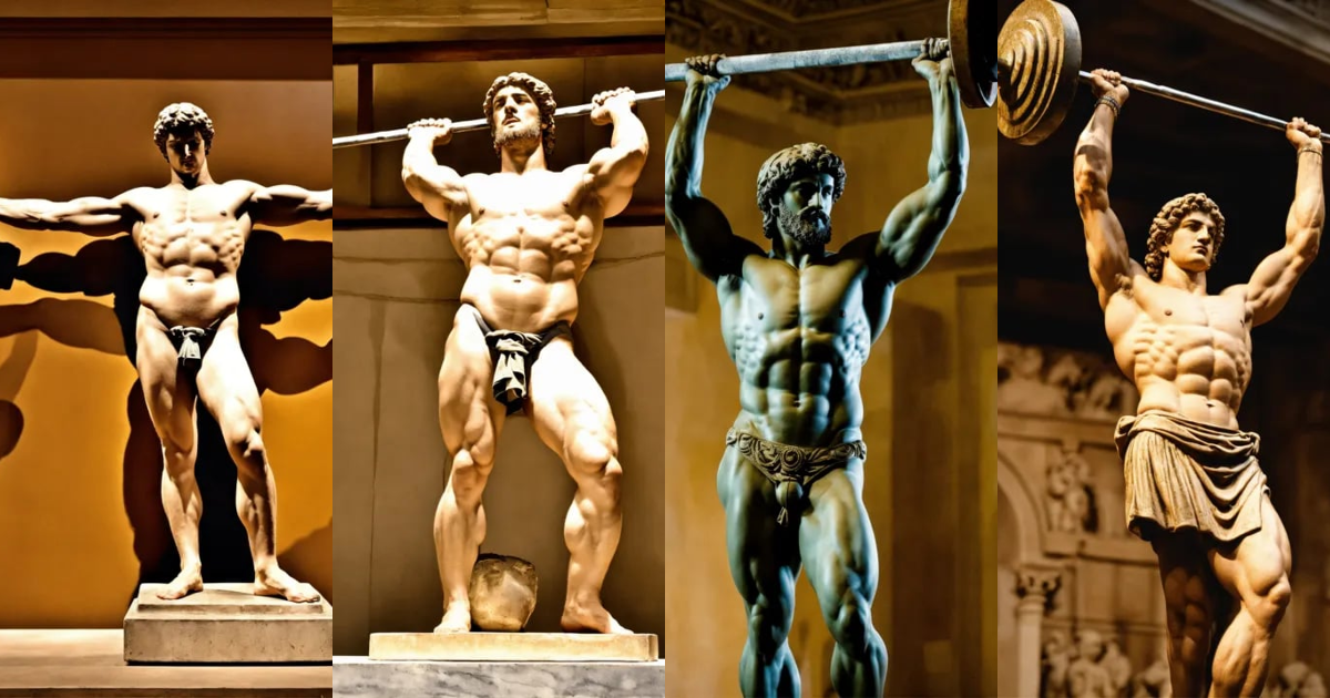 Lexica - Greek sculpture of a man lifting a barbell over his head