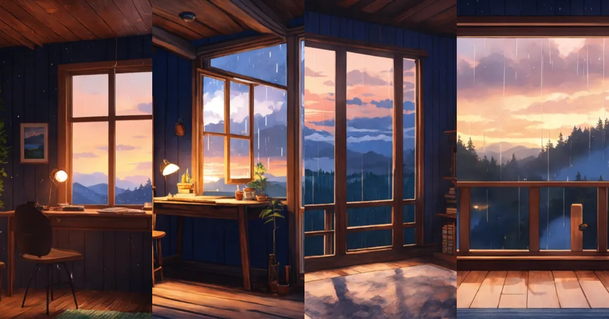 Lexica - Cozy wooden nordic cabin with dark blue wooden walls, anime ...