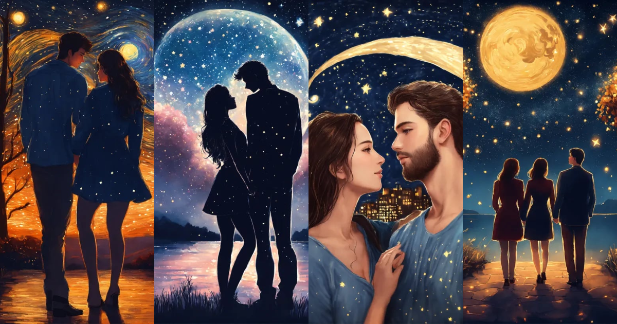 Lexica - Three lovers, starry night, realistic drawing style
