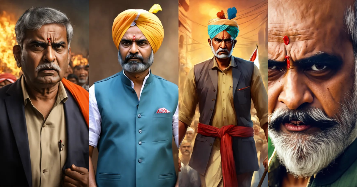 Lexica - Indian political man man with angry moment with full strait looks