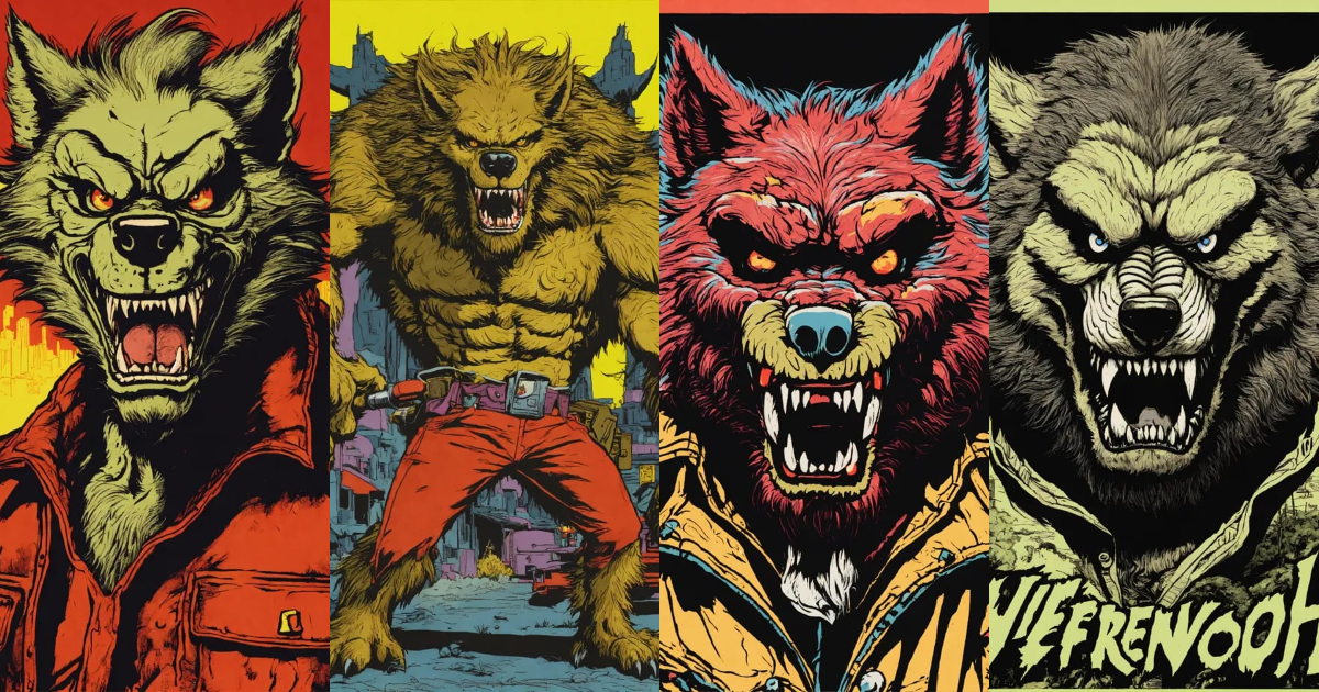 Lexica - Werewolf monster, in the style of ed roth, screen printing ...