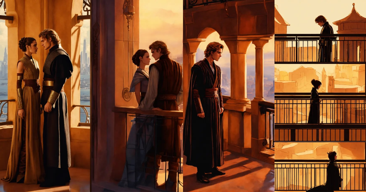 Lexica - Anakin and Padmé looking at each other on the balcony of their ...