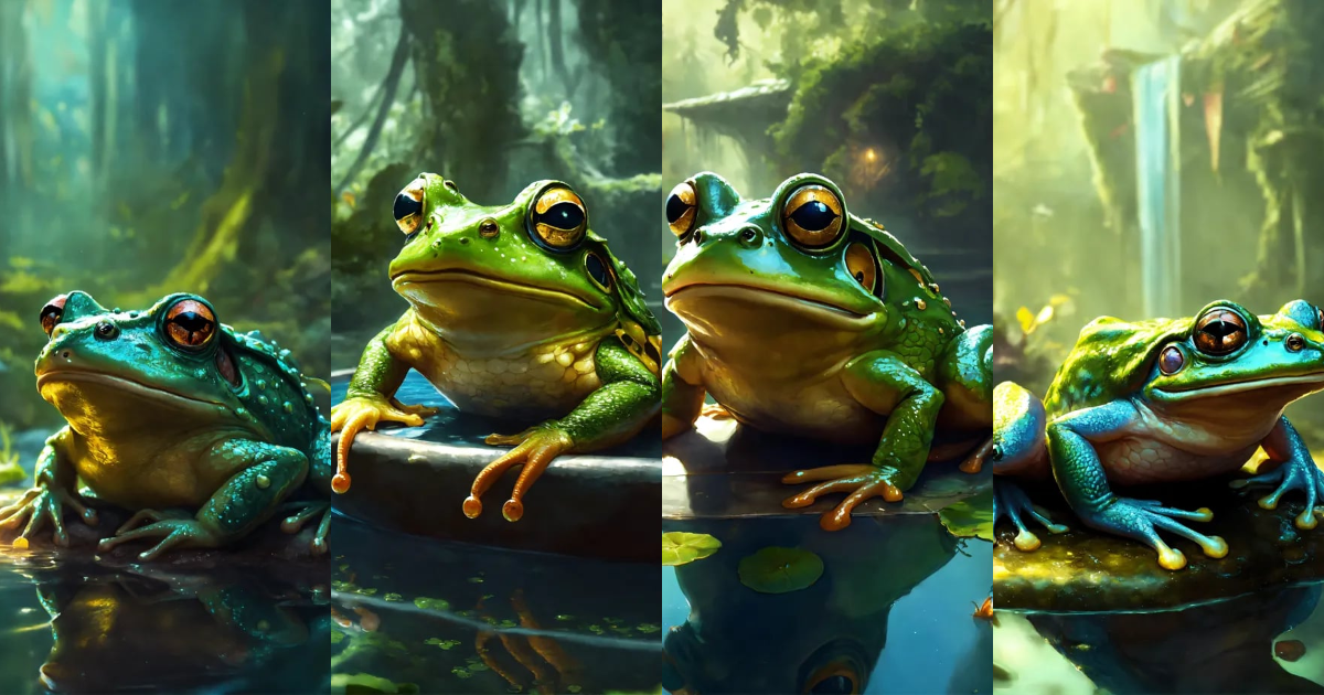 Lexica - “giant frog with tusks in its mouth, sitting on a pool of ...